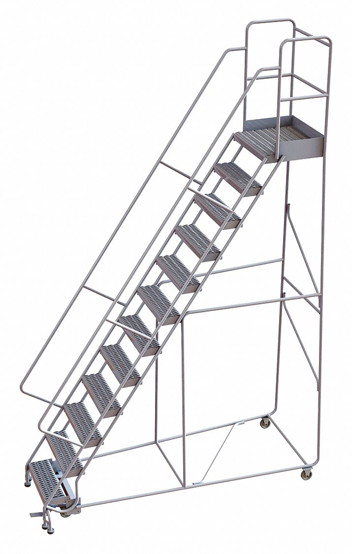 Rolling Ladder,12 Step,Aluminum,Serrated - Grainger