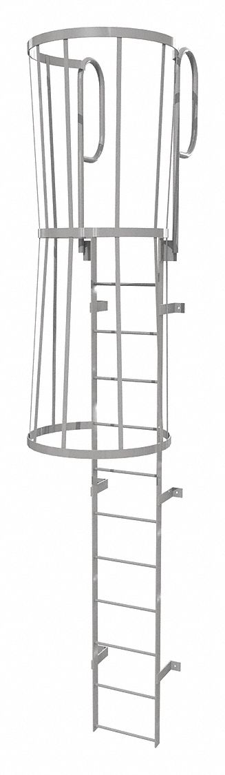 TRI-ARC 15 ft Steel Fixed Ladder with Safety Cage, Top Exit, 500 lb ...