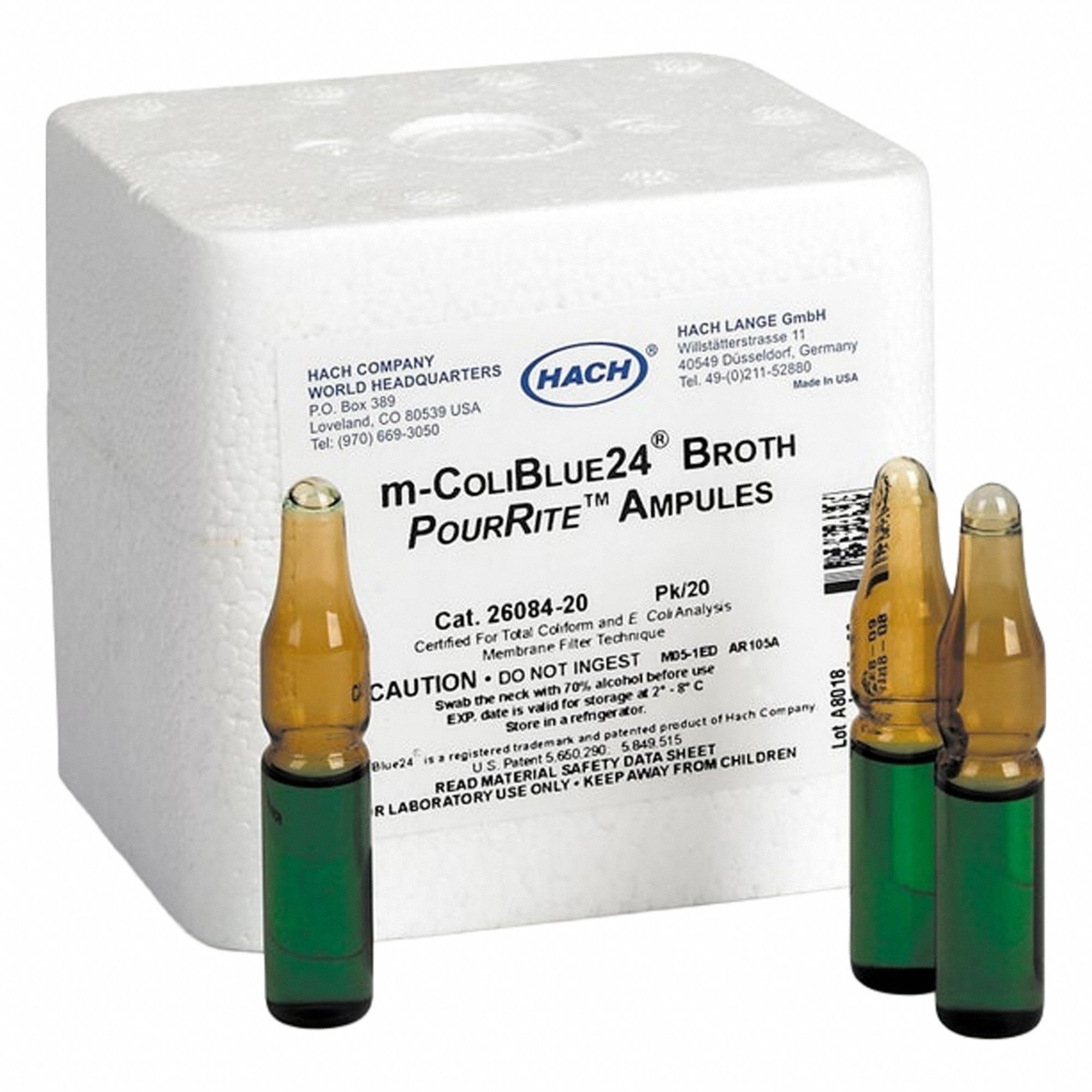 HACH, 2608420, 20, Glass Ampules Broth - 897Y01|2608420 - Grainger