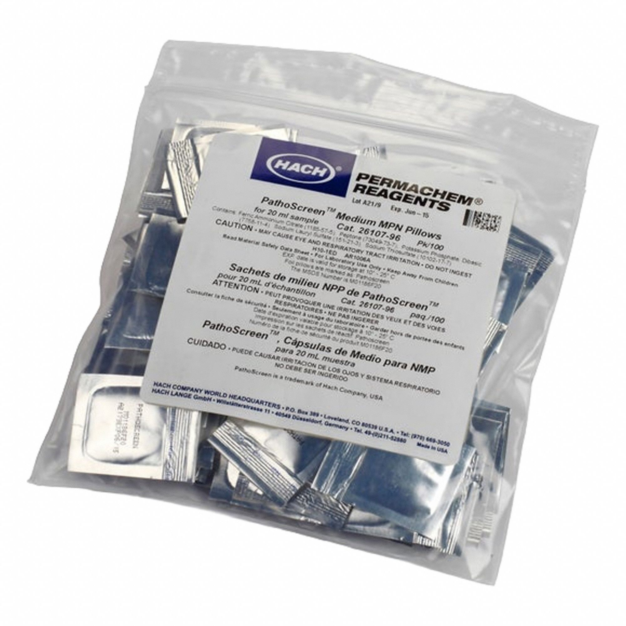 HACH, 20 mL Volume, Powder, Medium MPN Pillows - 897ZA0|2610796 - Grainger