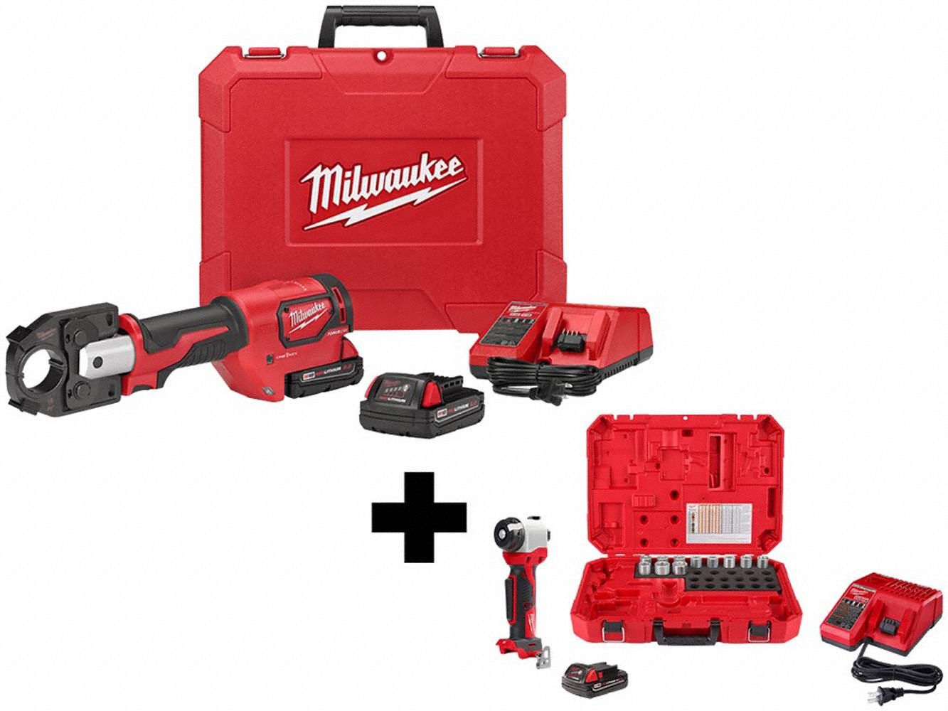 MILWAUKEE, 2 Tools, Cable Stripper/Crimping Tool, Cordless Combination ...