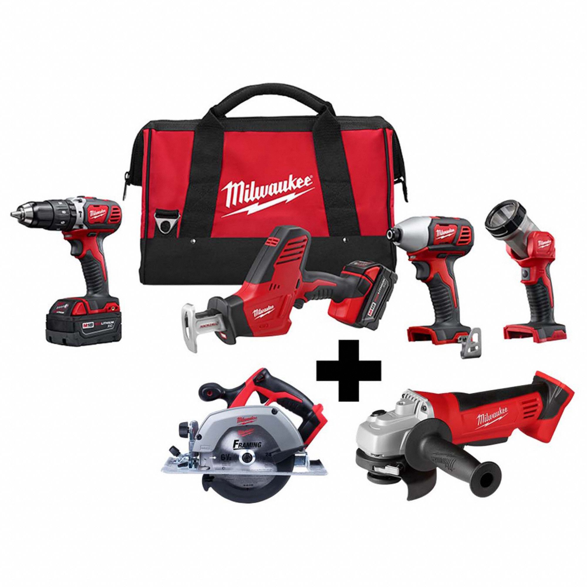 MILWAUKEE, 18 V Volt, 6 Tools, 4-Tool Combo Kit - 385XJ2|2695-24, 2630-20, 2680-20 - Grainger