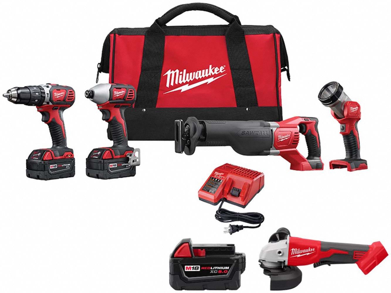MILWAUKEE, 18 V DC Volt, Battery Included, Cordless Combination Kit ...