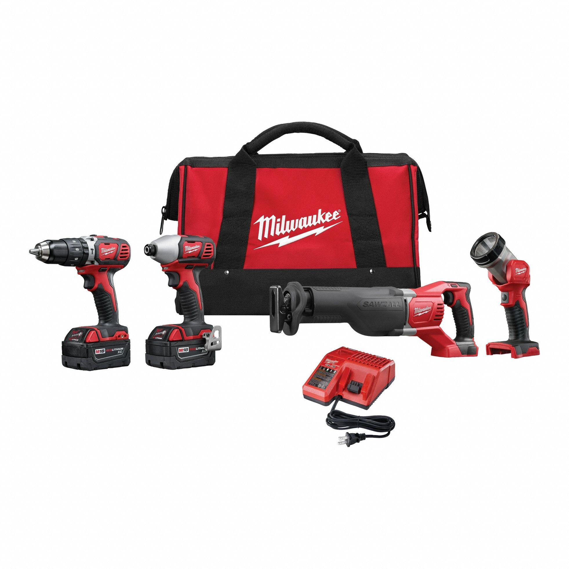 MILWAUKEE, 4 Tools, 18 V DC Volt, Cordless Tool Combination Kit ...