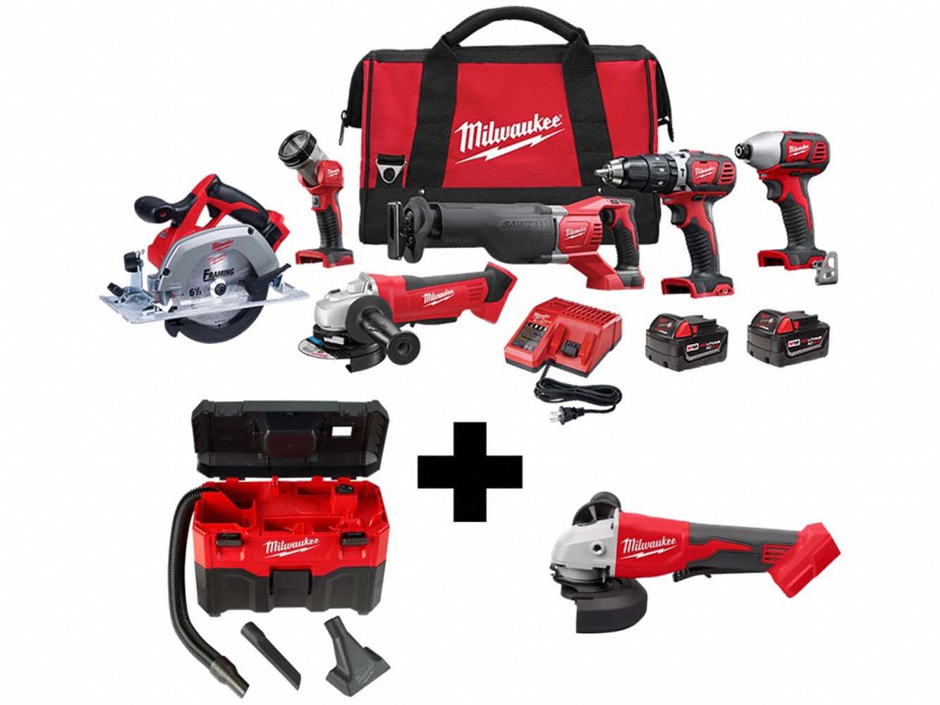 MILWAUKEE, 8 Tools, 18 V DC Volt, Cordless Combination Kit - 388TJ6 ...