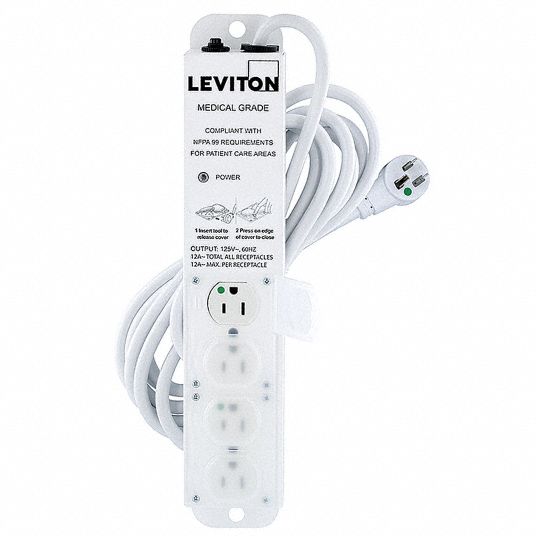 LEVITON, 4 Outlets, 15 ft Cord Lg, Outlet Strip - 791EF5|5304M-1N5 ...