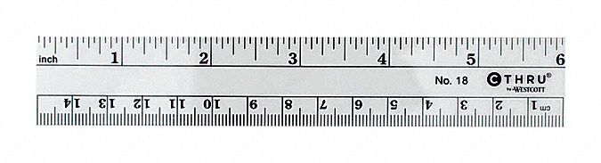 WESTCOTT Ruler: Lined, 16ths, 6 in Lg (In.), 150 mm Lg (mm), Plastic ...