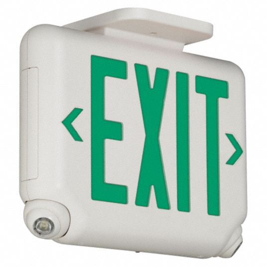 DUAL-LITE Exit Sign with Emergency Lights: White, 1 or 2 Faces, Green ...