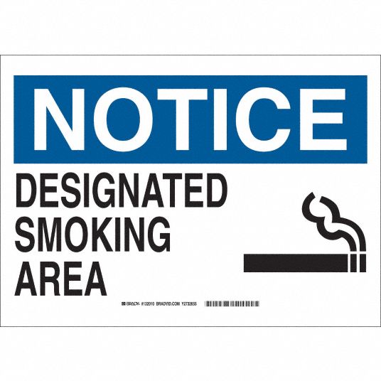 Polyester, Adhesive Sign Mounting, Smoking Area Sign - 26VE95|132010 ...