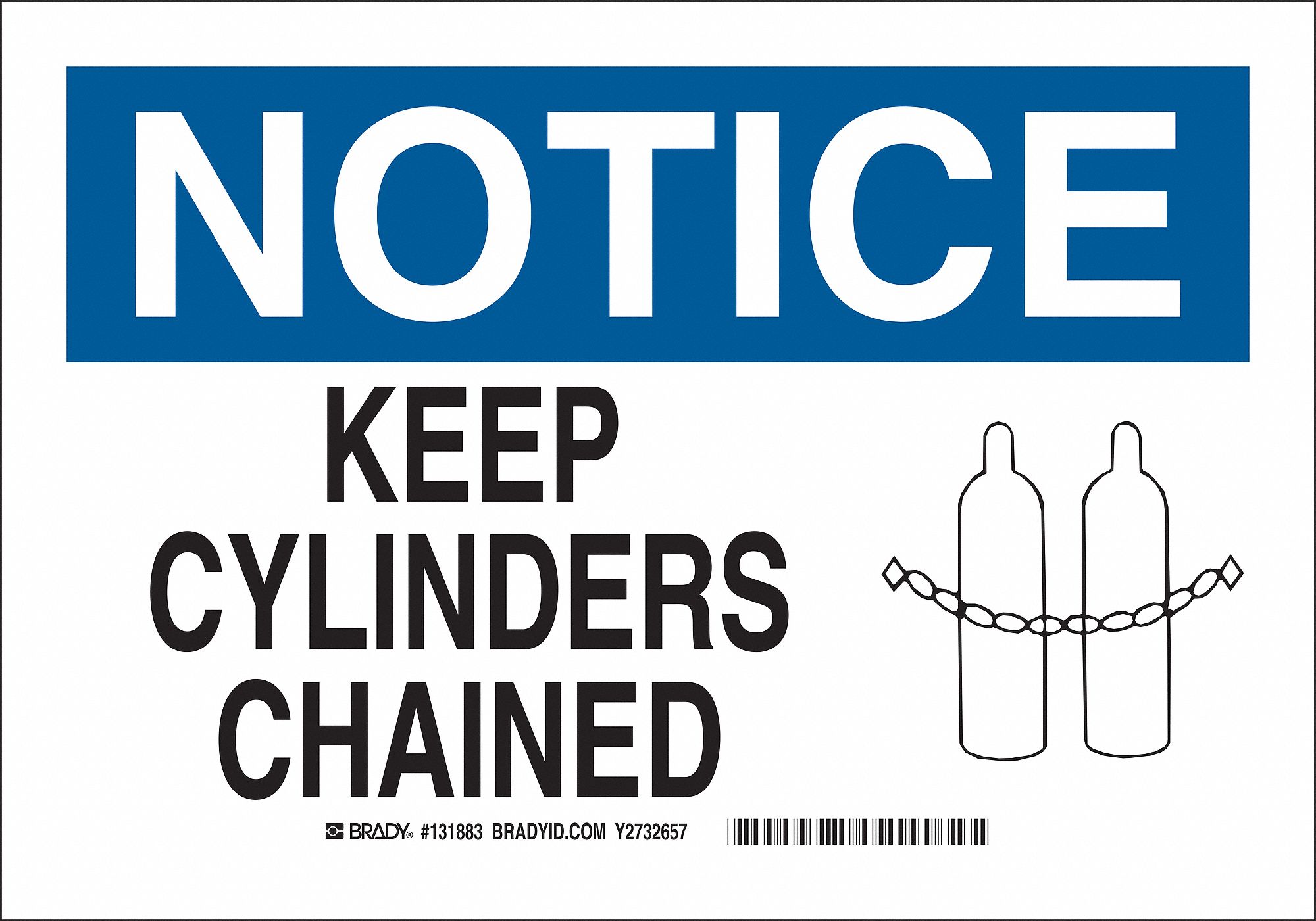 Chemical Sign, Keep Cylinders Chained, Header Notice, Rectangle, 7 in ...