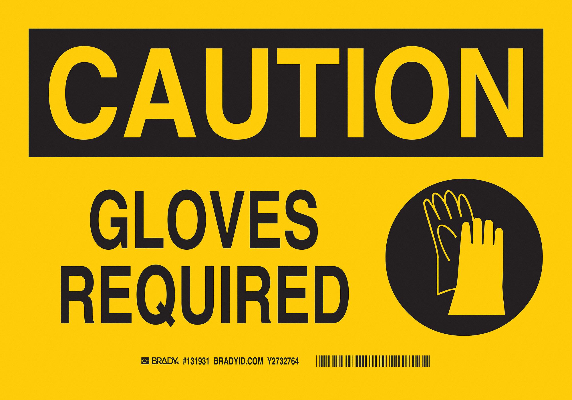 Caution Sign, Gloves Required, Header Caution, Rectangle, 7 in Height ...