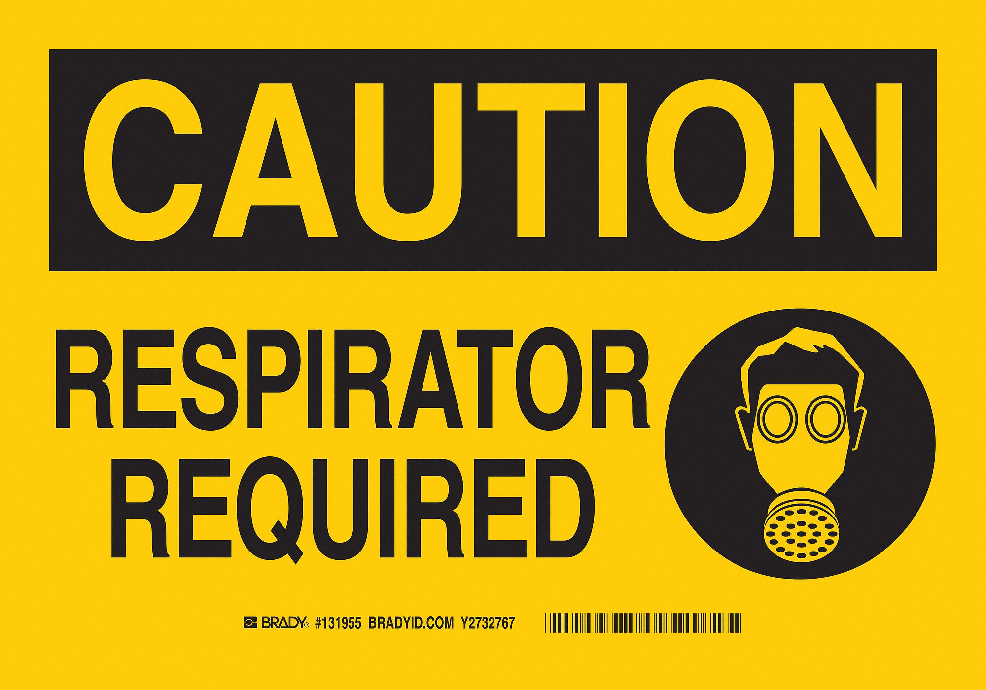 Caution Sign, Respirator Required, Header Caution, Rectangle, 7 in ...