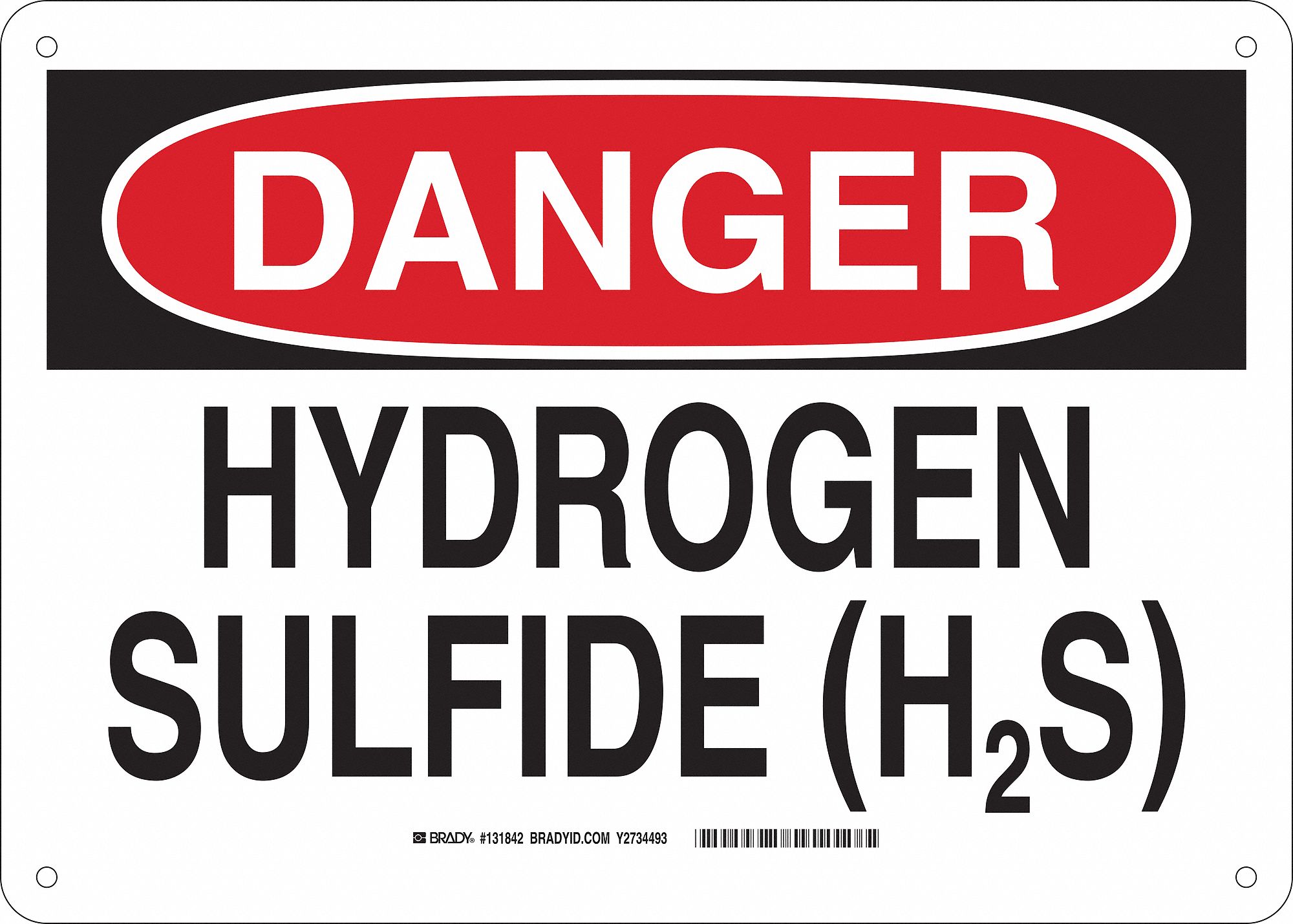 BRADY Danger Sign, Hydrogen Sulfide (H2S), Header Danger, Rectangle, 10 ...