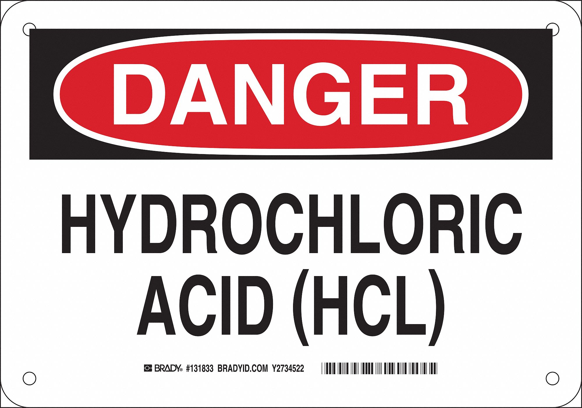Danger Sign, Hydrochloric Acid (Hcl), Header Danger, Rectangle, 7 in ...