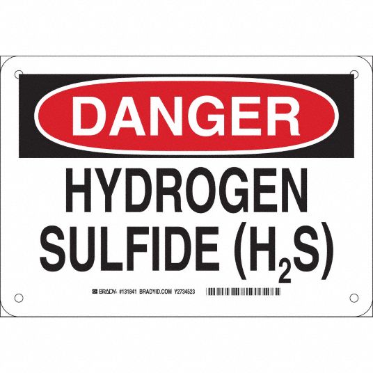 BRADY Danger Sign, Hydrogen Sulfide (H2S), Header Danger, Rectangle, 7 ...