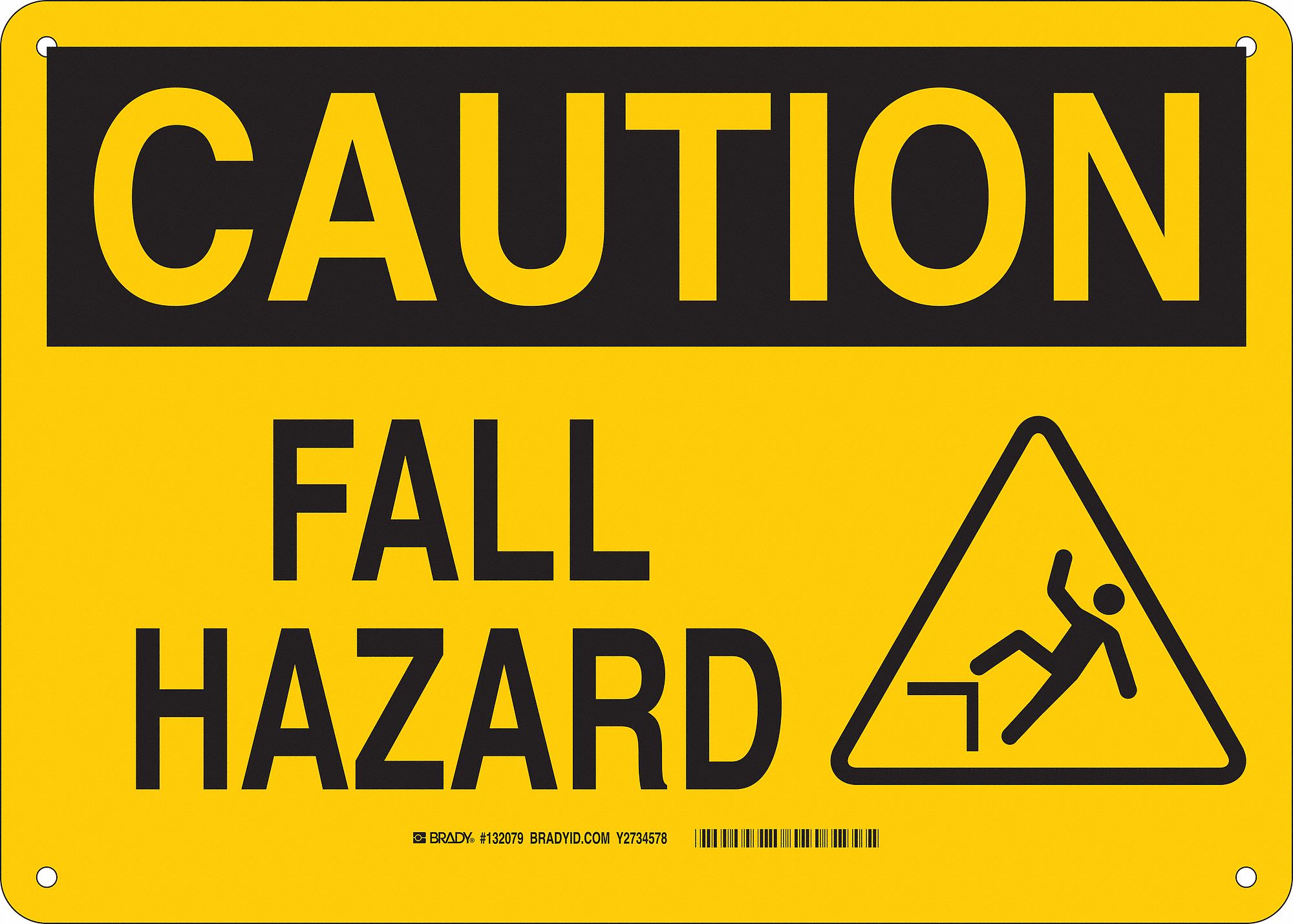 Caution Sign, Fall Hazard, Header Caution, Rectangle, 10 in Height, 14 ...