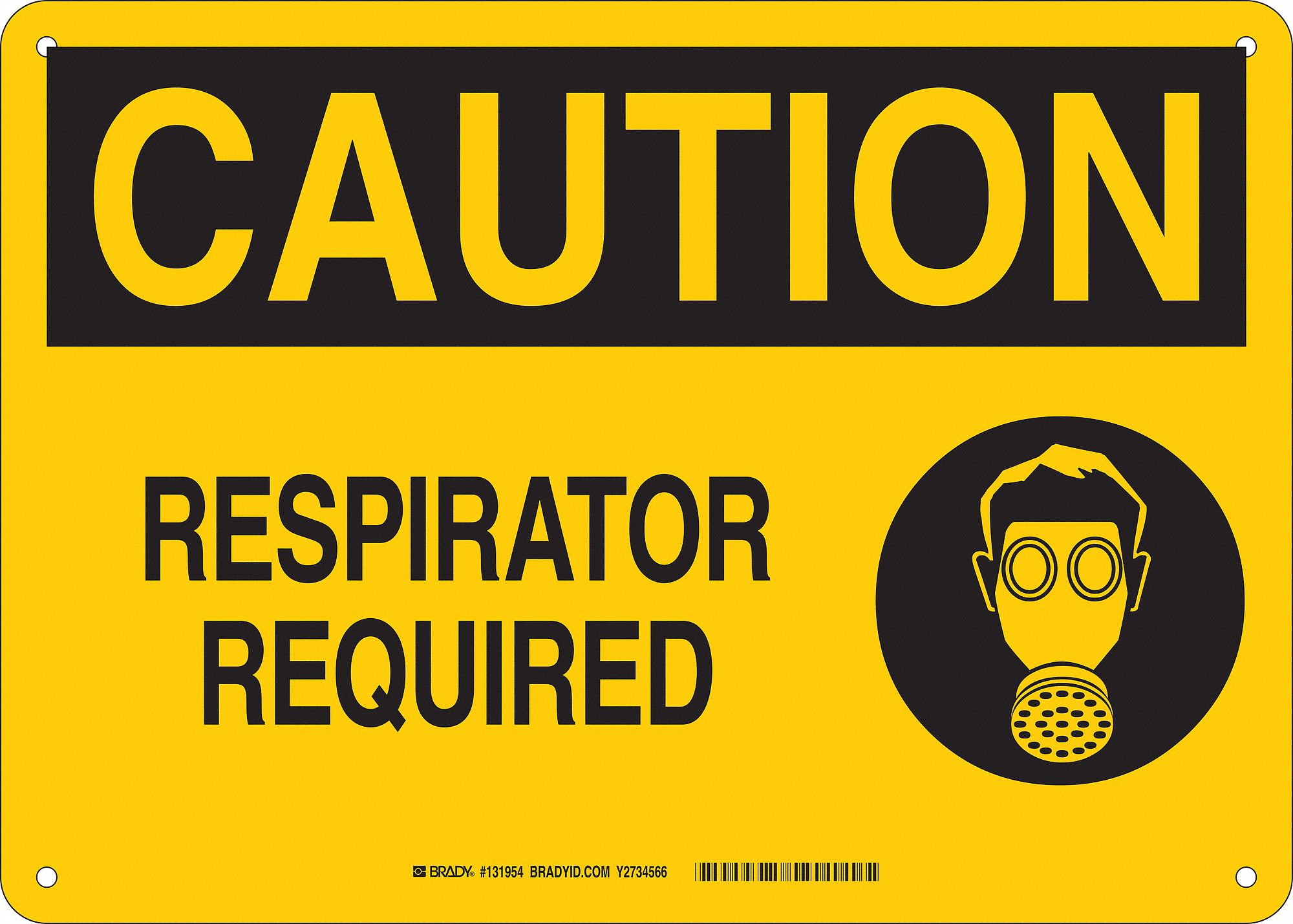 Caution Sign, Respirator Required, Header Caution, Rectangle, 10 in ...