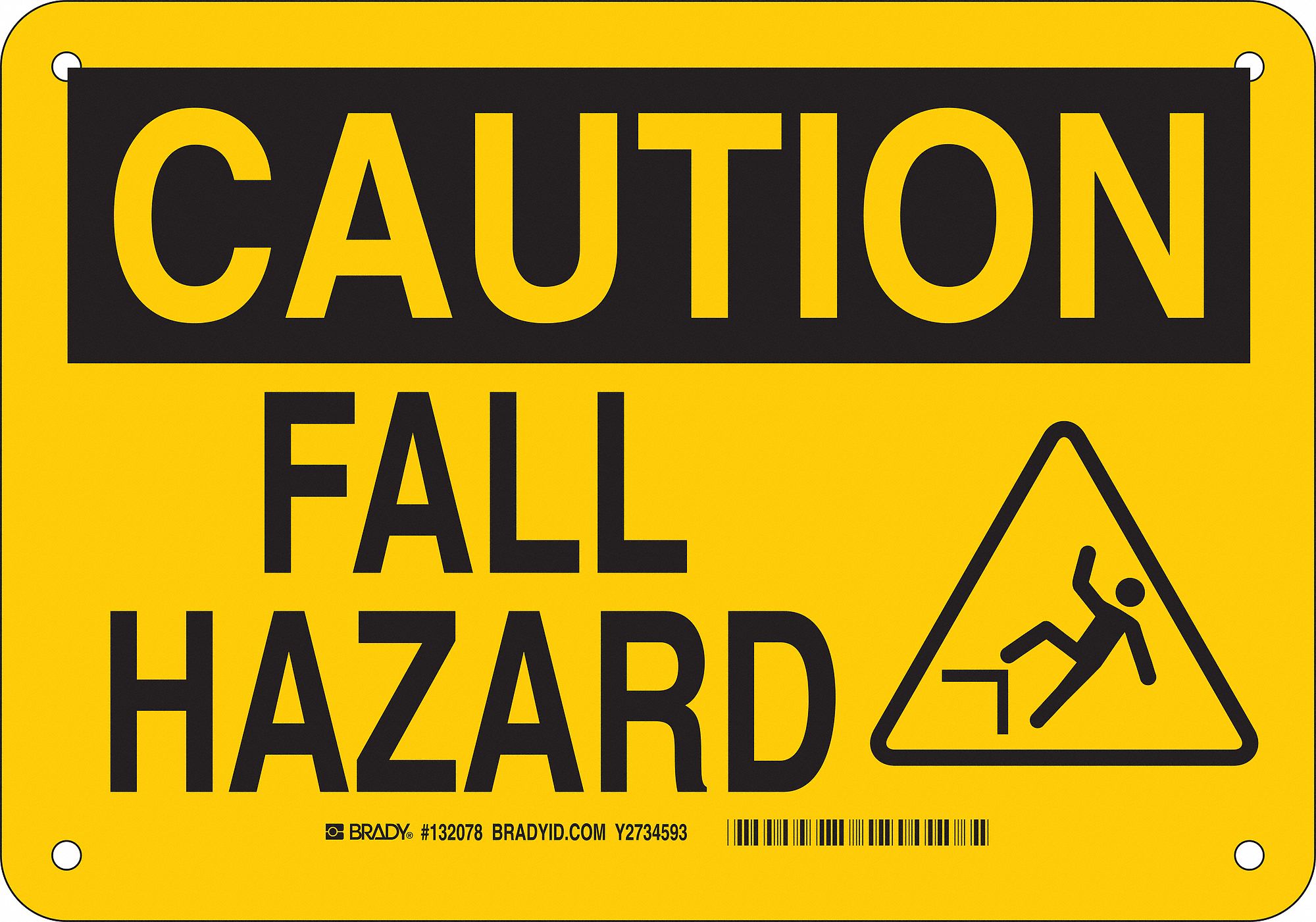 Caution Sign, Fall Hazard, Header Caution, Rectangle, 7 in Height, 10 ...