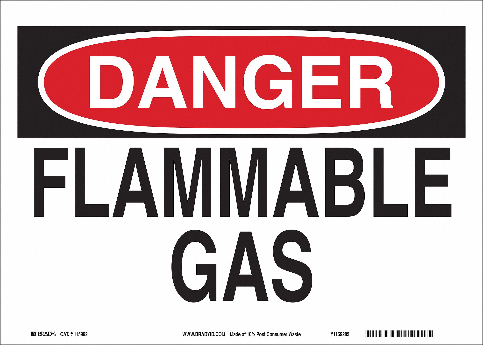 Danger Sign, Flammable Gas, Header Danger, Rectangle, 10 in Height, 14 ...