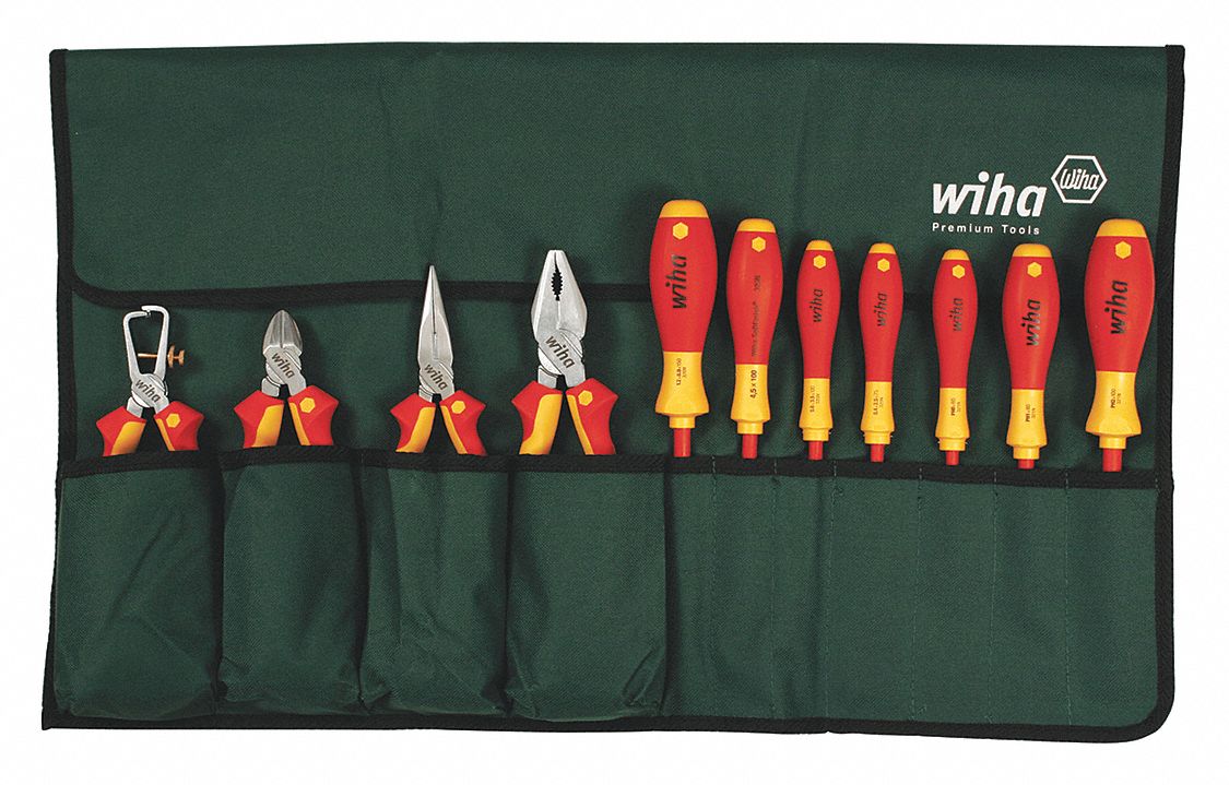 WIHA, 11 Total Pcs, Drivers and Bits/Pliers, Insulated Tool Kit ...