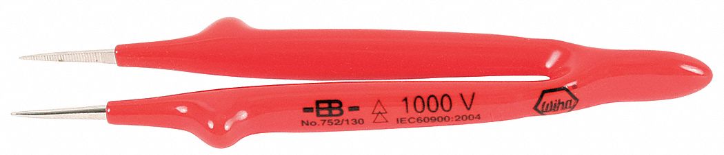 Wiha Tools 75205 Wiha Tools Insulated Tweezers: 5 in Lg, Up To 1000V, Carbon Steel Chrome Nickel ...