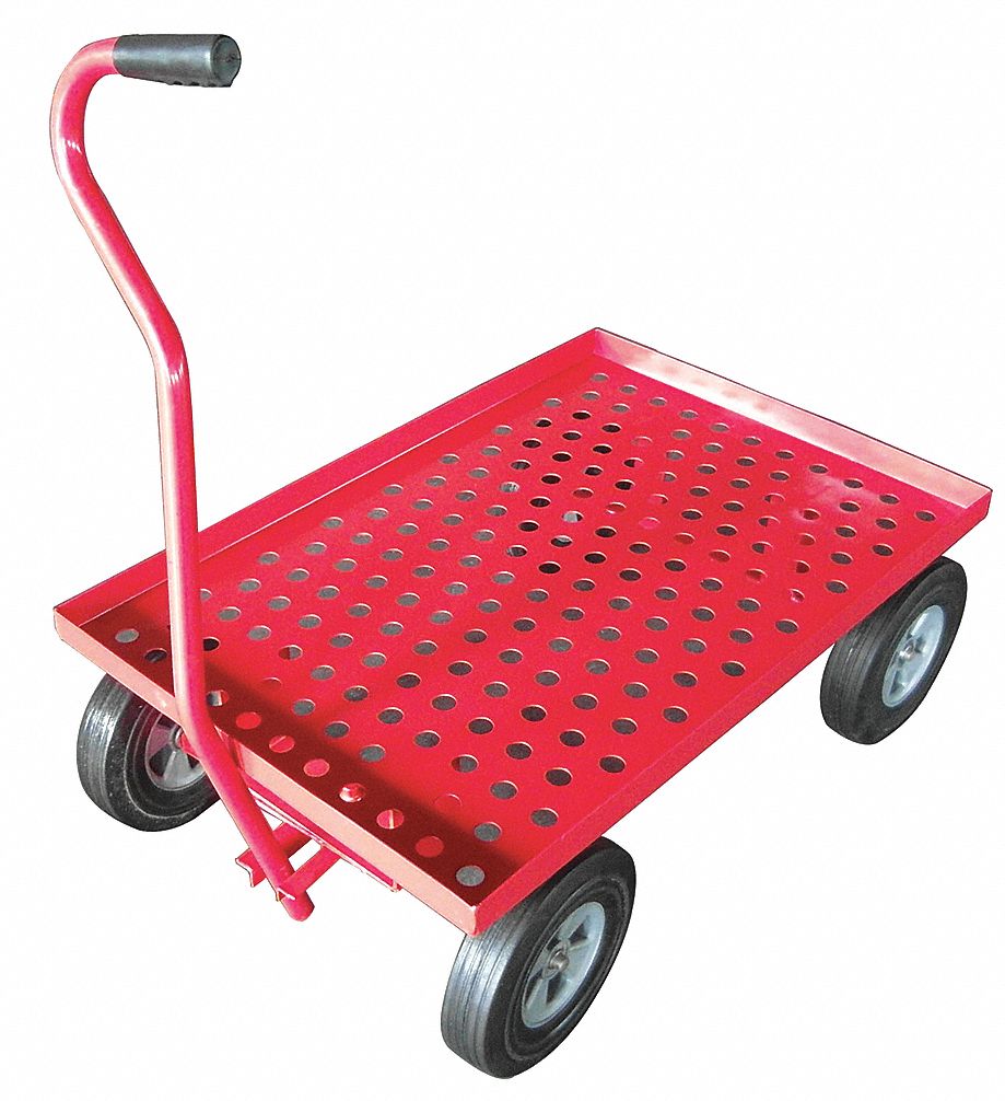 1,000 lb Load Capacity, Red, Wagon Truck with Flow-Through Lipped Metal ...