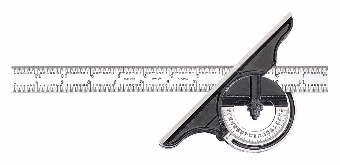 STARRETT, 12 in Blade Lg, 0°to 180°, Bevel Protractor - 26Y714|C490-12 ...