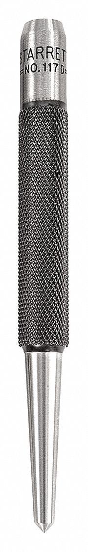 STARRETT Center Punch: 5/32 in Tip Size, Round, 3/8 in Shank Dia, 4 in ...