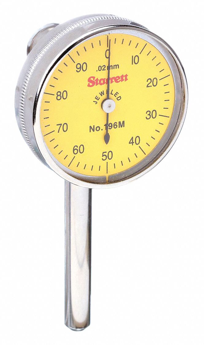 STARRETT BACK PLUNGER DIAL INDICATOR, 0 TO 2.5MM RANGE, CONTINUOUS READING, 0-100 DIAL READING ...