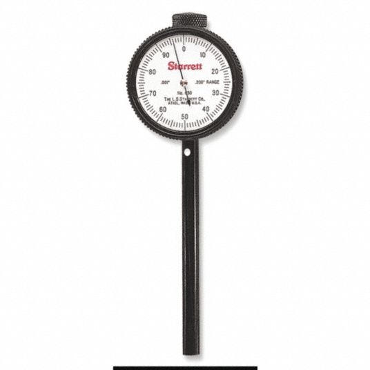 STARRETT Back Plunger Dial Indicator: 0 to 0.2 in Range, 0-100 Dial ...