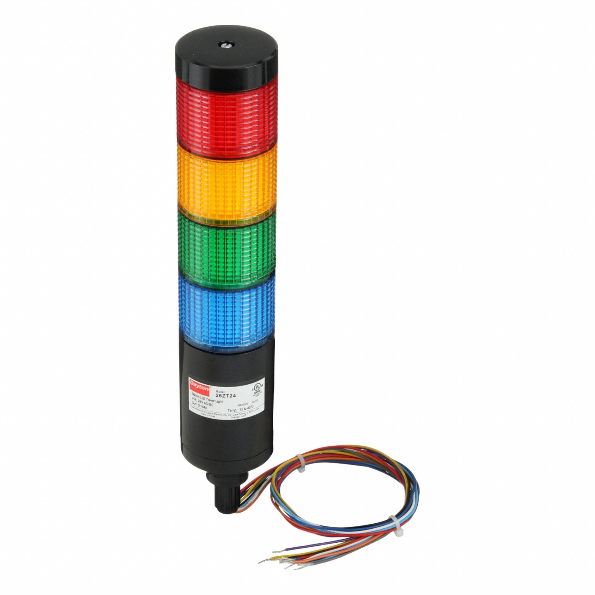 DAYTON, 4 Tier, Amber/Blue/Green/Red, Tower Light Assembly - 26ZT24 ...