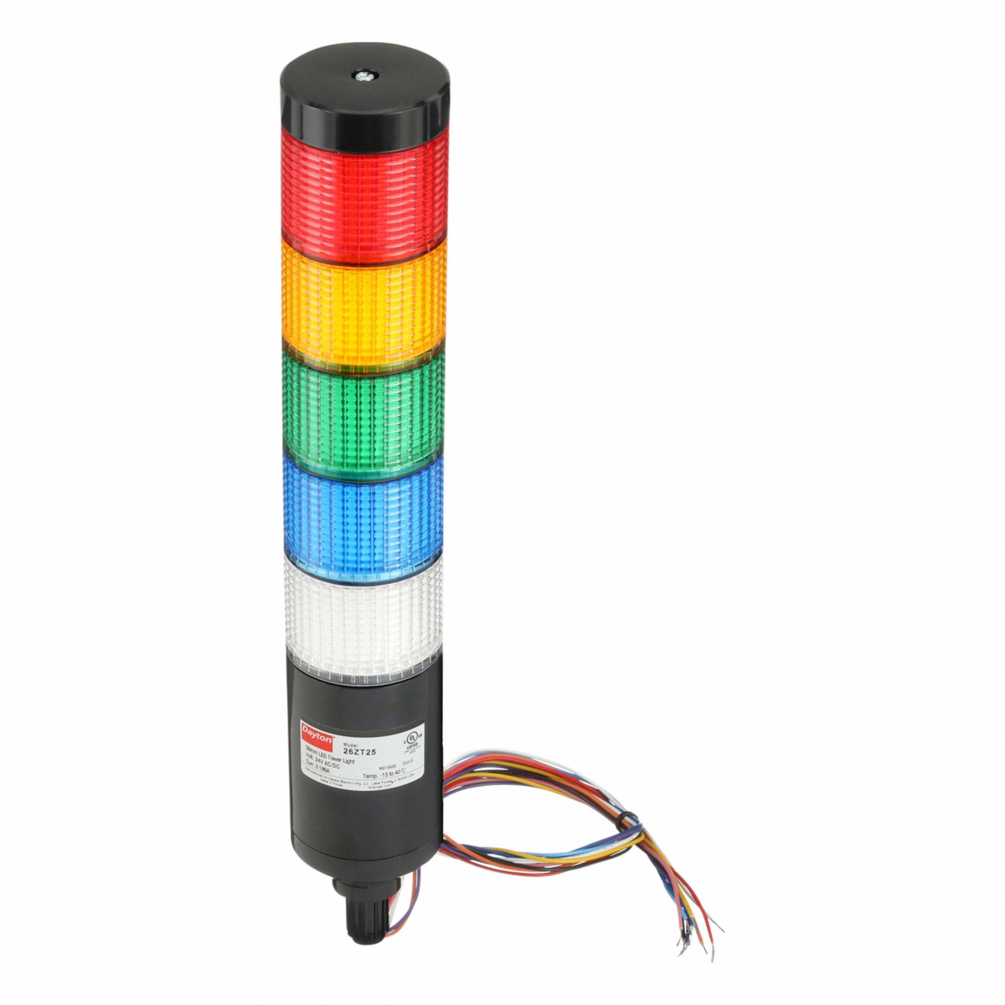 DAYTON, 5 Tier, Amber/Blue/Clear/Green/Red, Tower Light Assembly ...