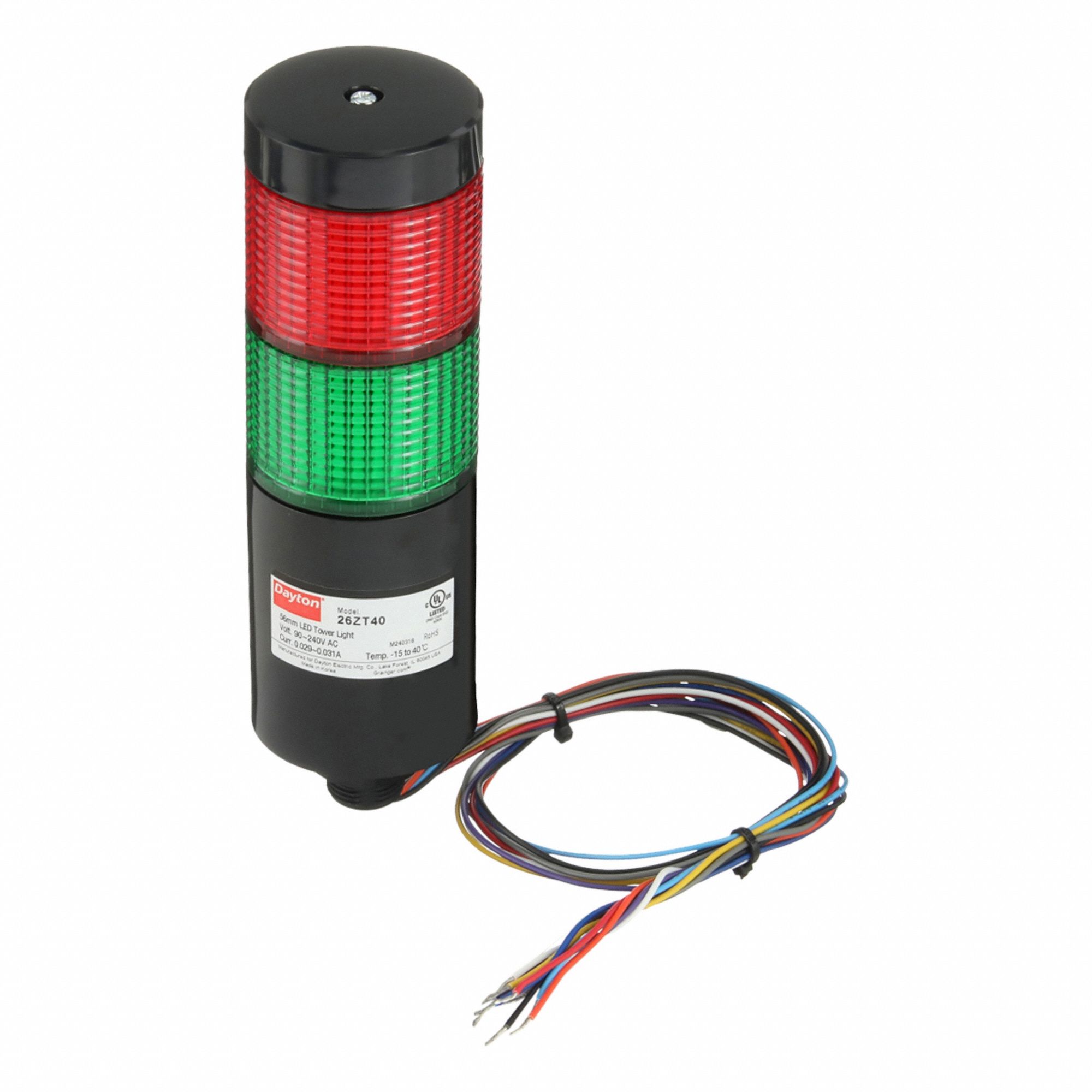 DAYTON, 2 Tier, Green/Red, Tower Light Assembly - 26ZT40|26ZT40 - Grainger