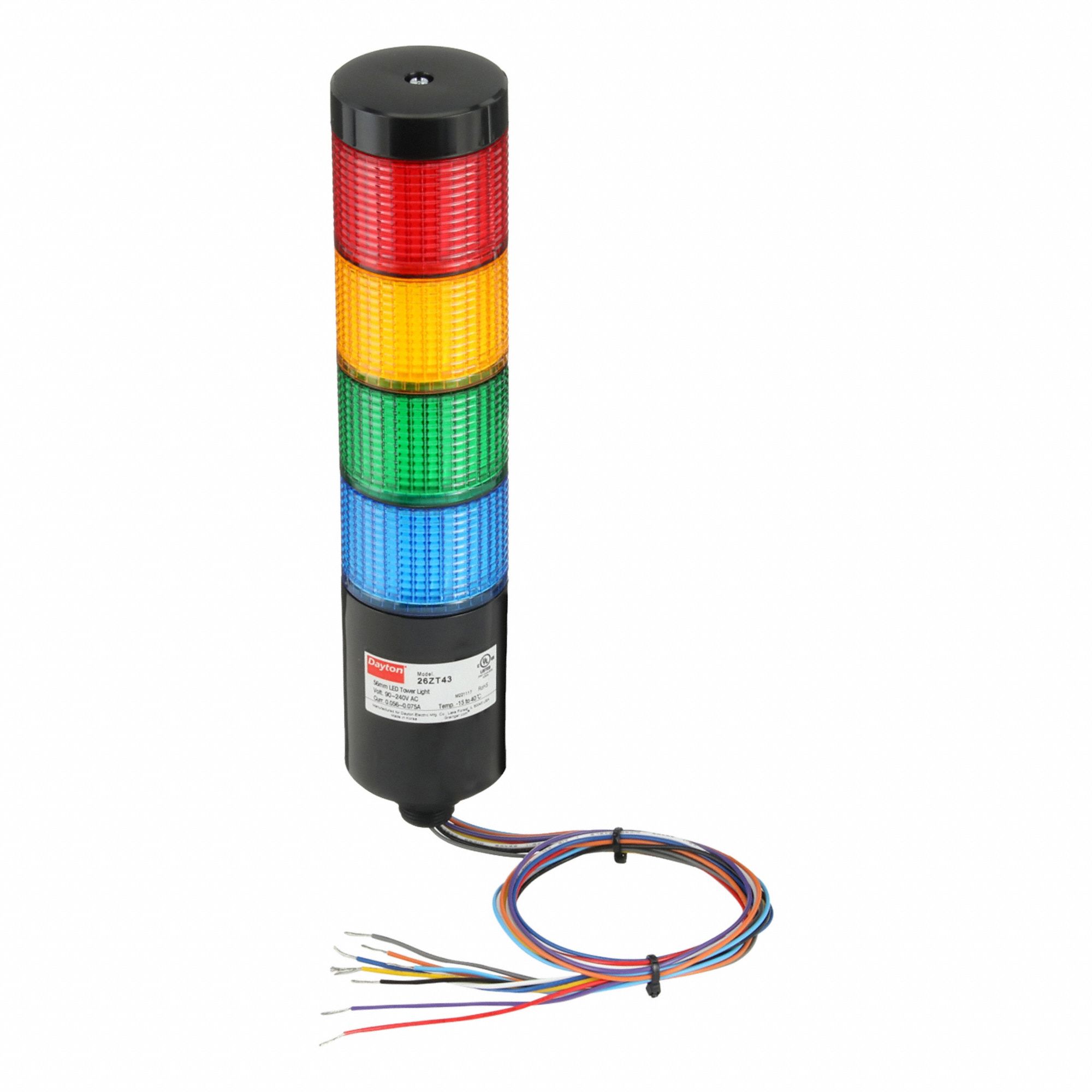 DAYTON, 4 Tier, Amber/Blue/Green/Red, Tower Light Assembly - 26ZT43 ...