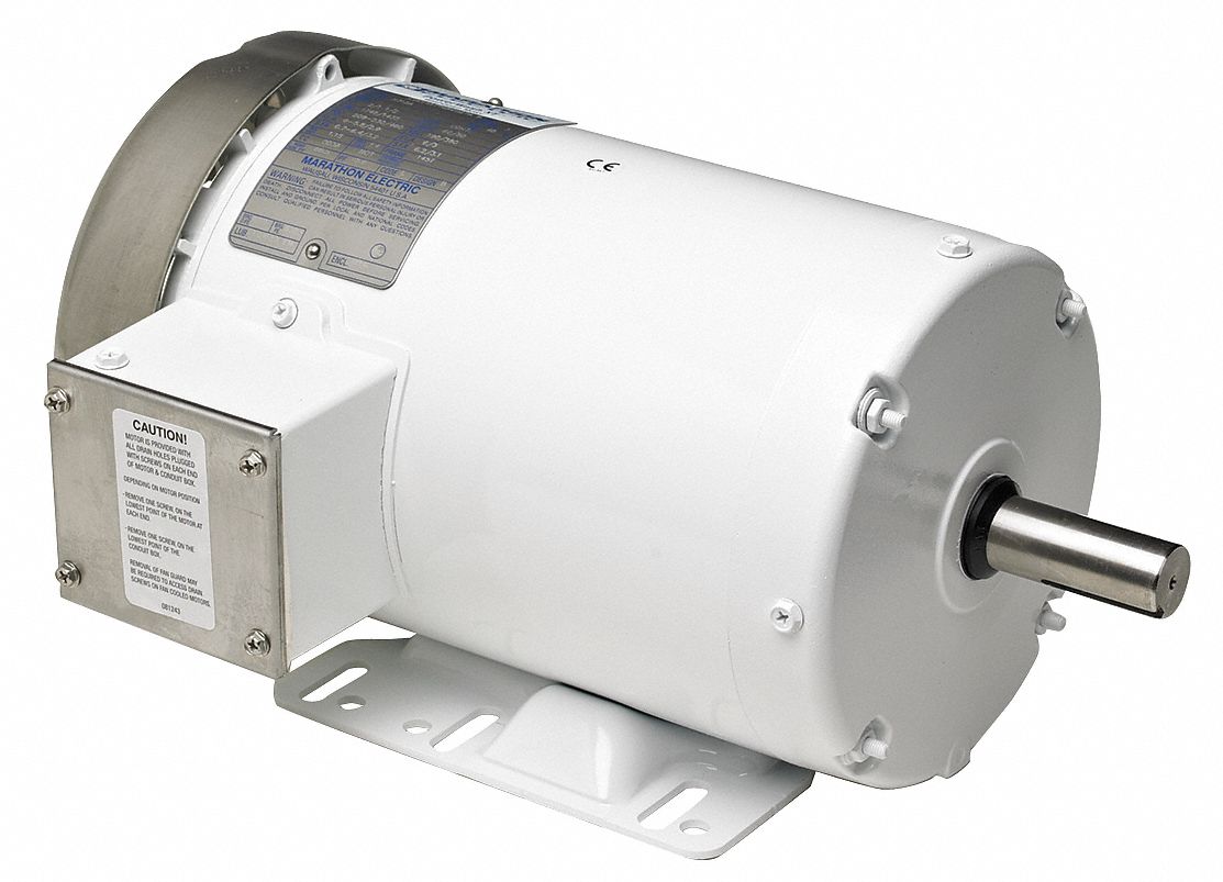 Washdown Motor, 1-1/2 HP, 3-Phase, Nameplate RPM 1750, Voltage 208-230/ ...