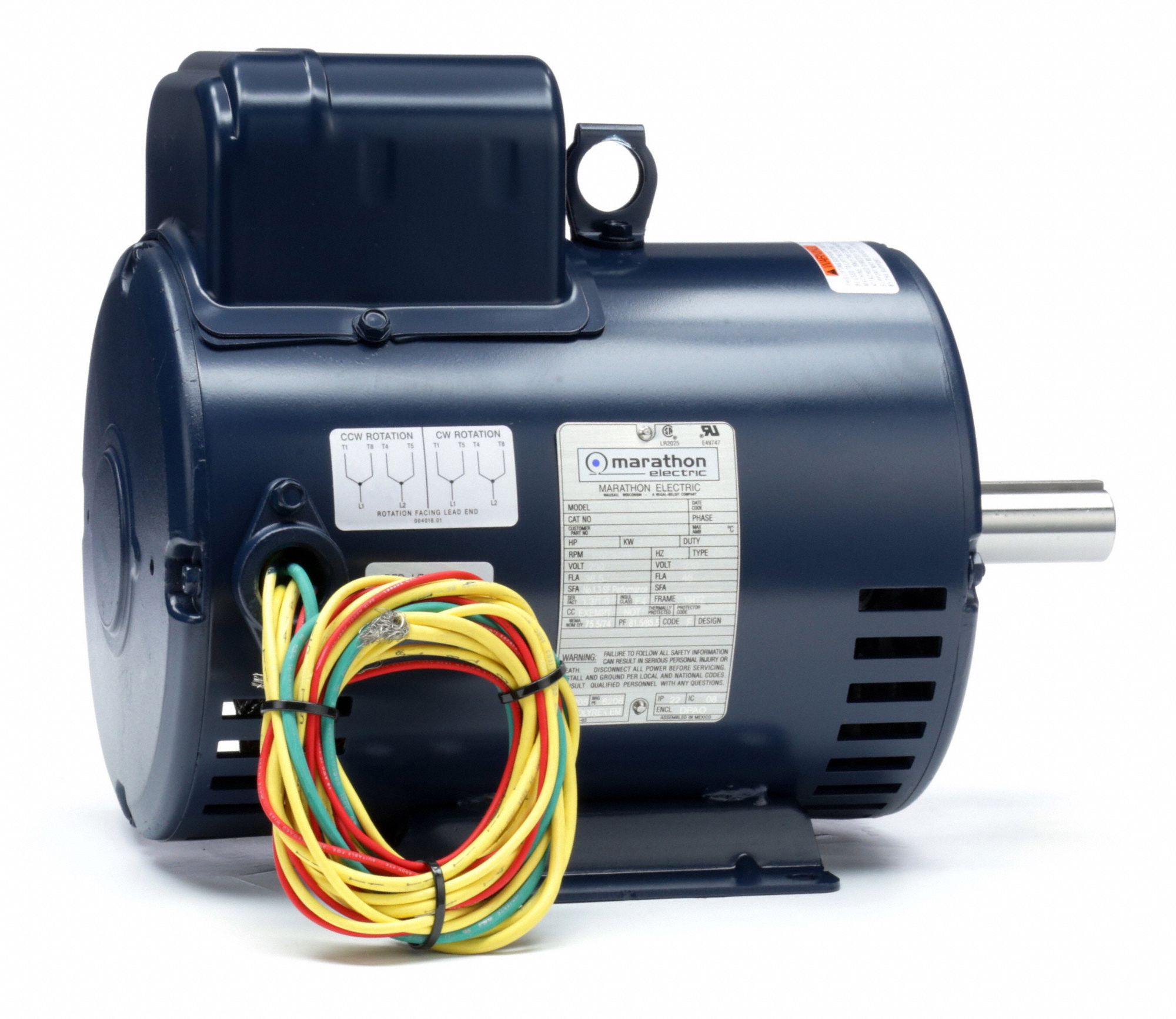 MARATHON MOTORS Crop Dryer Motor, 7 to 9 HP, Capacitor-Start, Nameplate ...