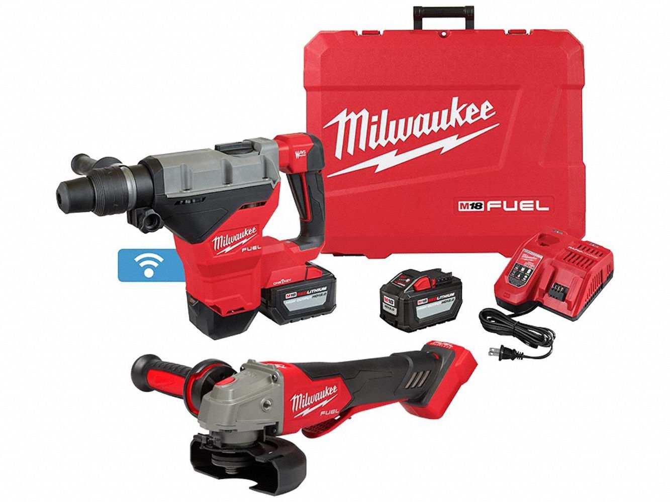 MILWAUKEE, 2 Tools, Angle Grinder/Hammer Drill, Cordless Combination ...