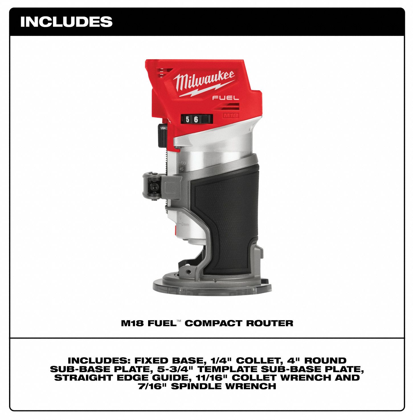 MILWAUKEE Cordless Compact Router: M18, Bare Tool, Fixed Base, 1.25 hp ...