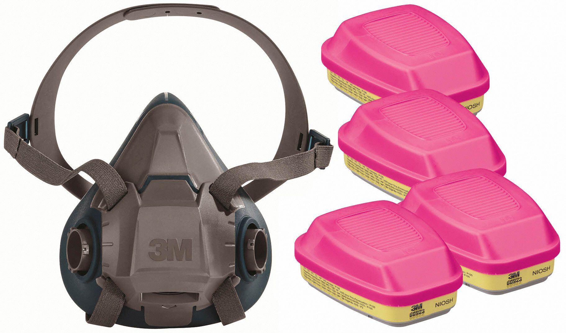 3M, 4 Cartridges Included, Silicone, Half Mask Respirator Kit - 277MK4 ...
