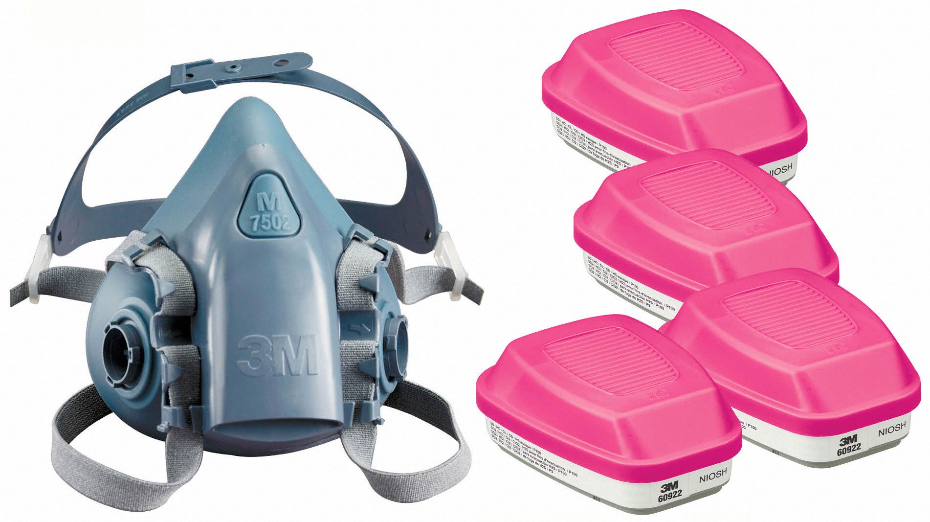 3M, 4 Cartridges Included, Silicone, Half Mask Respirator Kit - 277NF1 ...