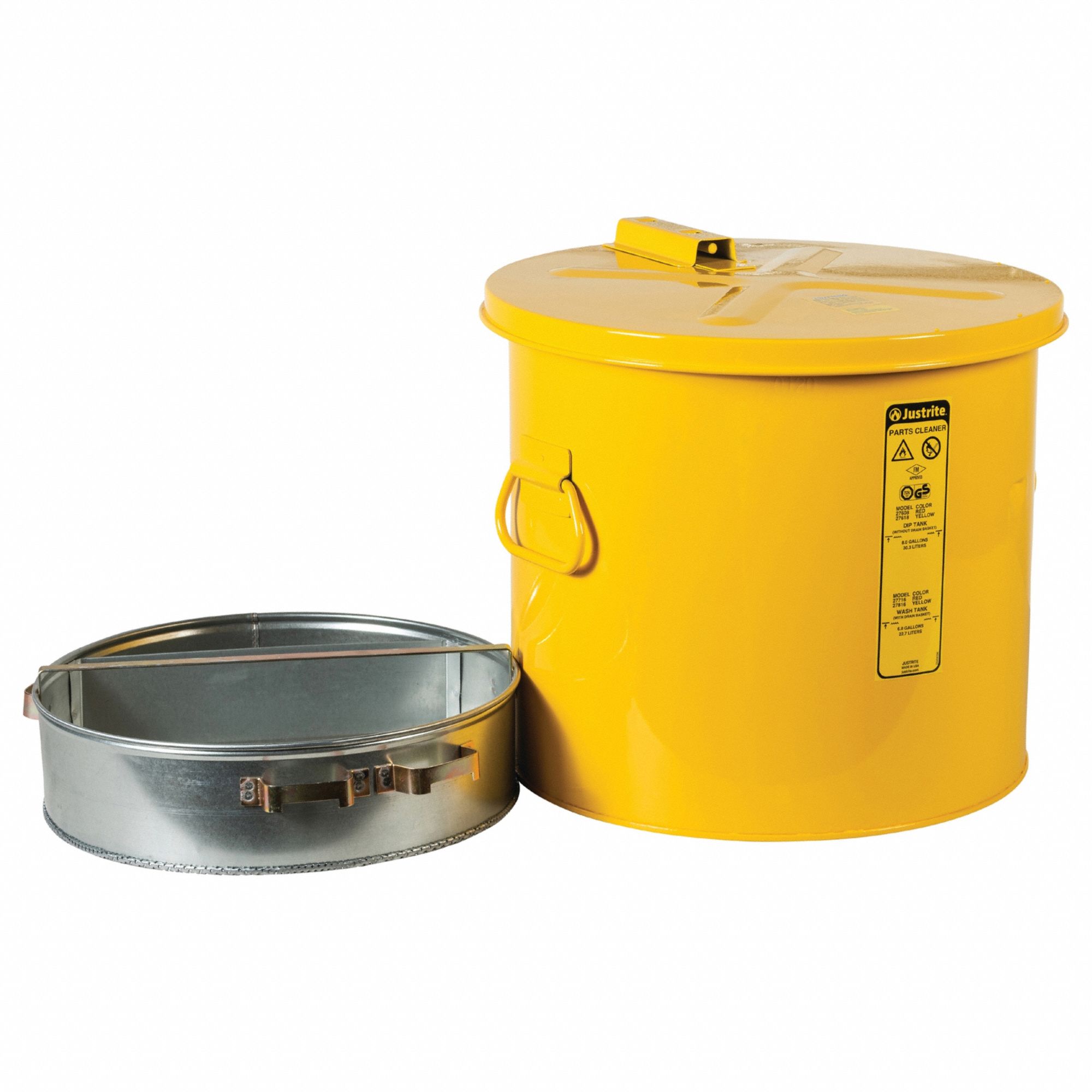 JUSTRITE, 6 gal Capacity, Yellow, Wash Tank - 812F29|27816 - Grainger