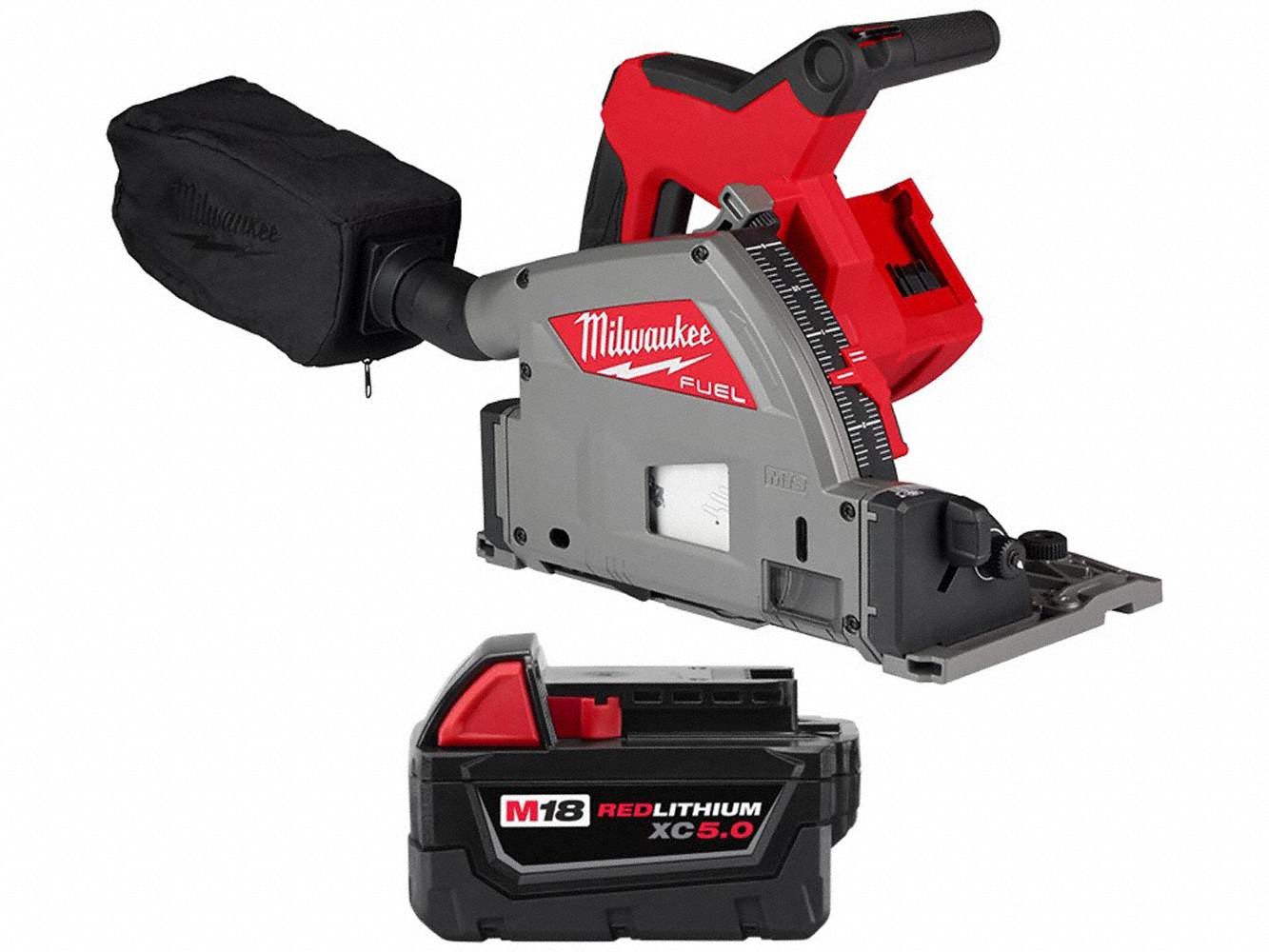 MILWAUKEE, 1 Battery, No Charger, 6 1/2 in Blade Dia., Track Saw Kit ...