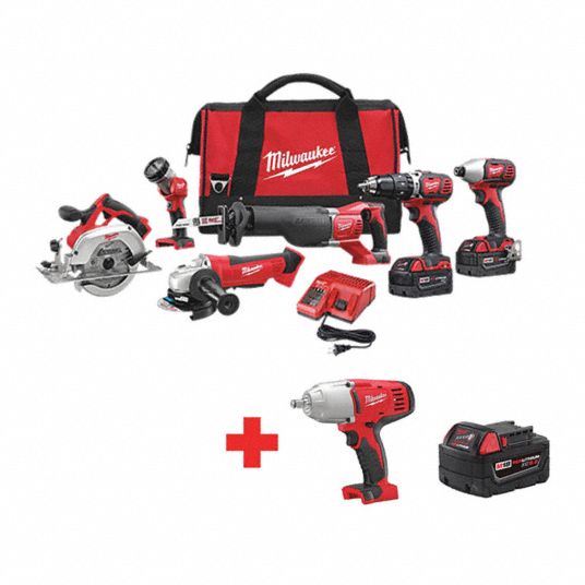 MILWAUKEE, 7 Tools, 18 V DC Volt, Cordless Combination Kit - 285MN8 ...