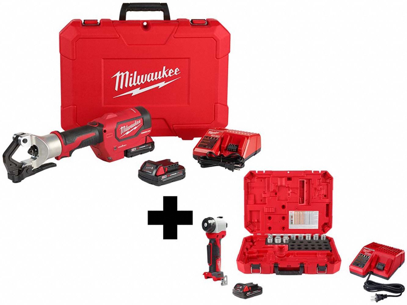MILWAUKEE, 2 Tools, Cable Stripper/Crimping Tool, Cordless Combination ...