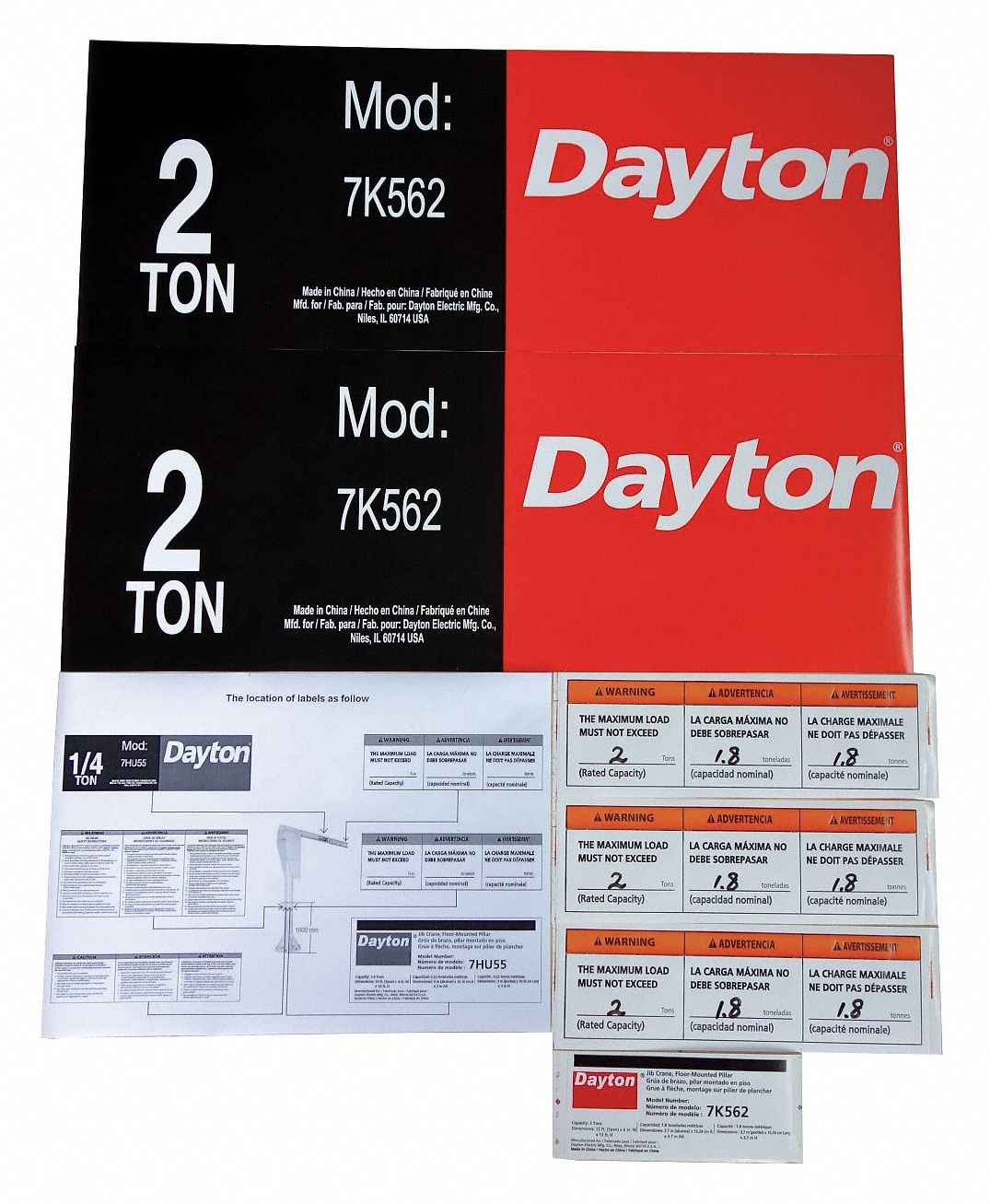 DAYTON, Jib Crane Label Kit - 28CH96|28CH96 - Grainger