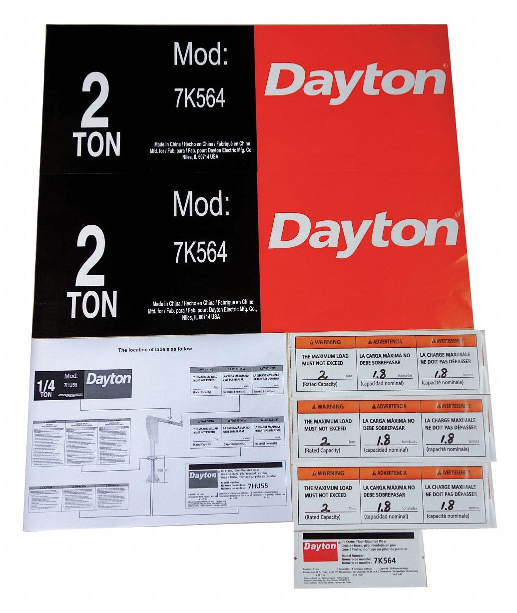 DAYTON, Jib Crane Label Kit - 28CH98|28CH98 - Grainger
