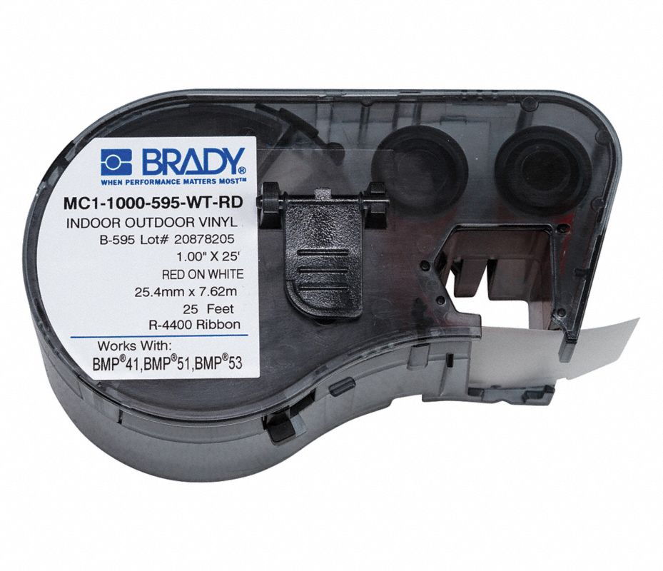 BRADY Etiq. Vin. Int/Ext.,Rojo/Bco,1x25plg - Cartuchos Combinados de ...
