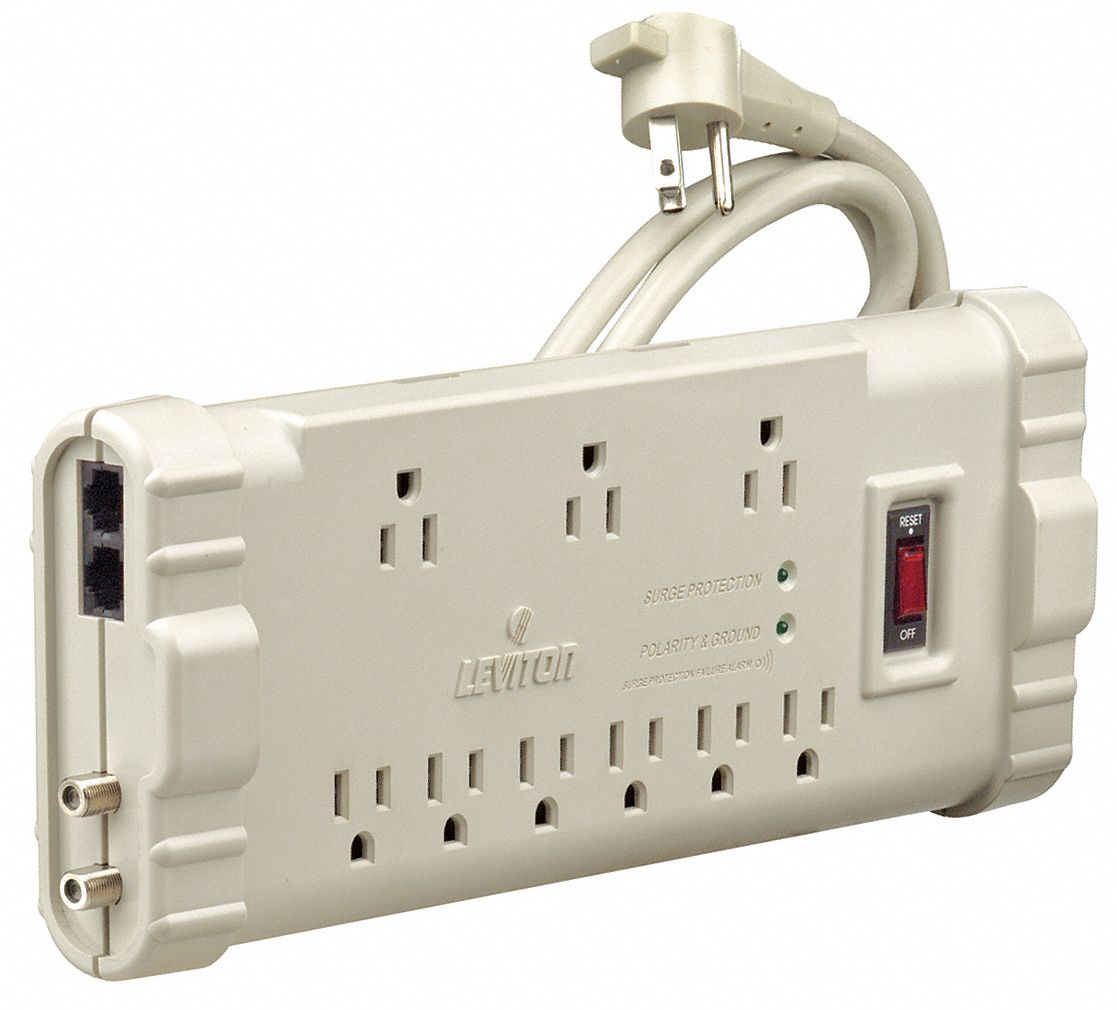 LEVITON Barra Multicontacto con Supresor de Picos con contactos Beige ...