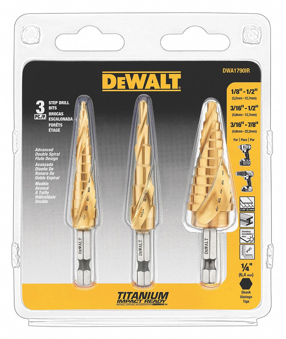 DEWALT Juego de Brocas Escalonadas, Hexagonal, TiN, Fraccional en ...