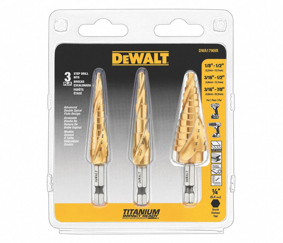 DEWALT Juego de Brocas Escalonadas, Hexagonal, TiN, Fraccional en ...